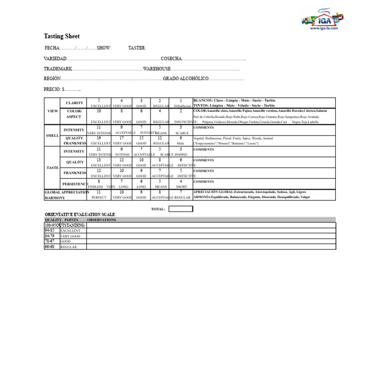 Wine Tasting Evaluation Sheet | PDF | Biotechnology Products ...