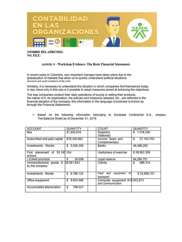 Activity 4 Evidence Workshop The Basic Financial Statements | PDF ...