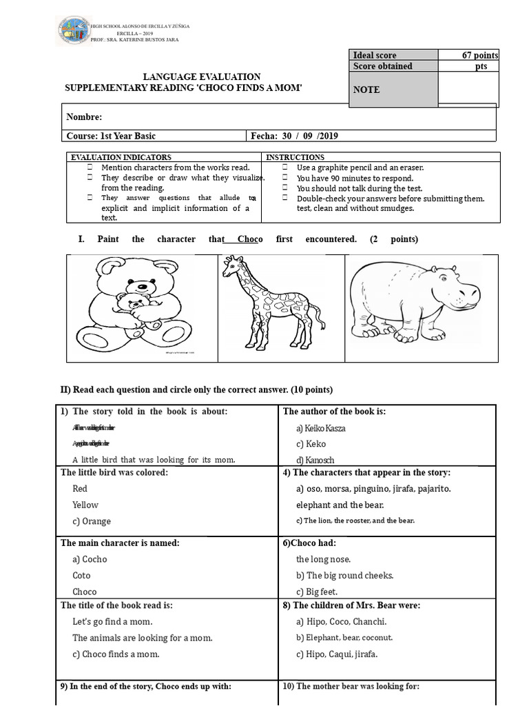 Language Evaluation: Choco Finds a Mom | PDF