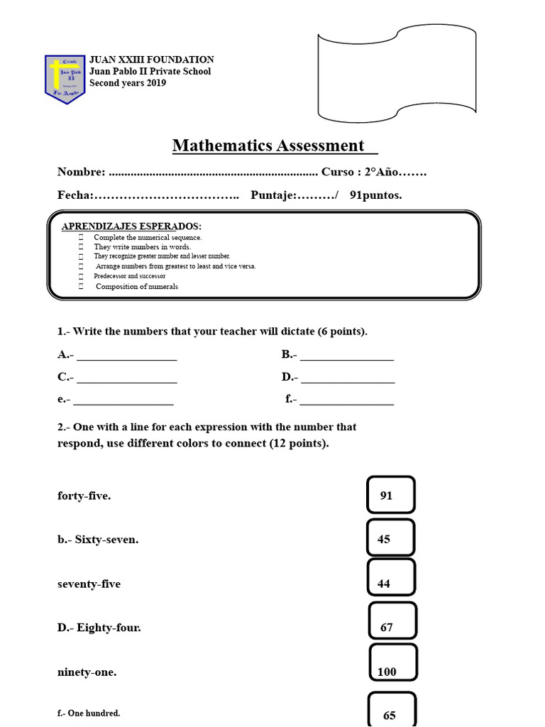 Composition and Decomposition Test for 2nd Grade Mathematics | PDF ...