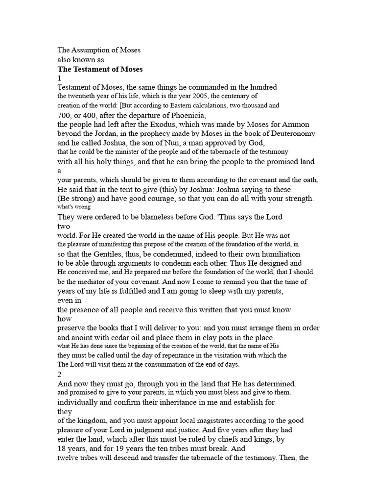 The Testament of Moses Explained | PDF | Joshua | Covenant (Biblical)
