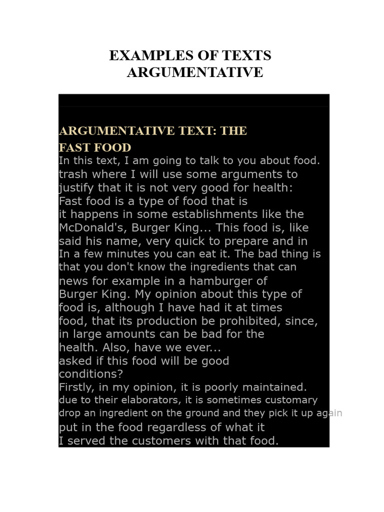 501 Argumentative Texts | PDF | Fast Food | Hamburgers