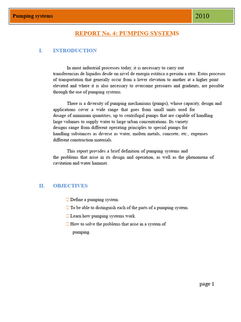Pumping Systems Report | PDF | Pump | Fluid Mechanics
