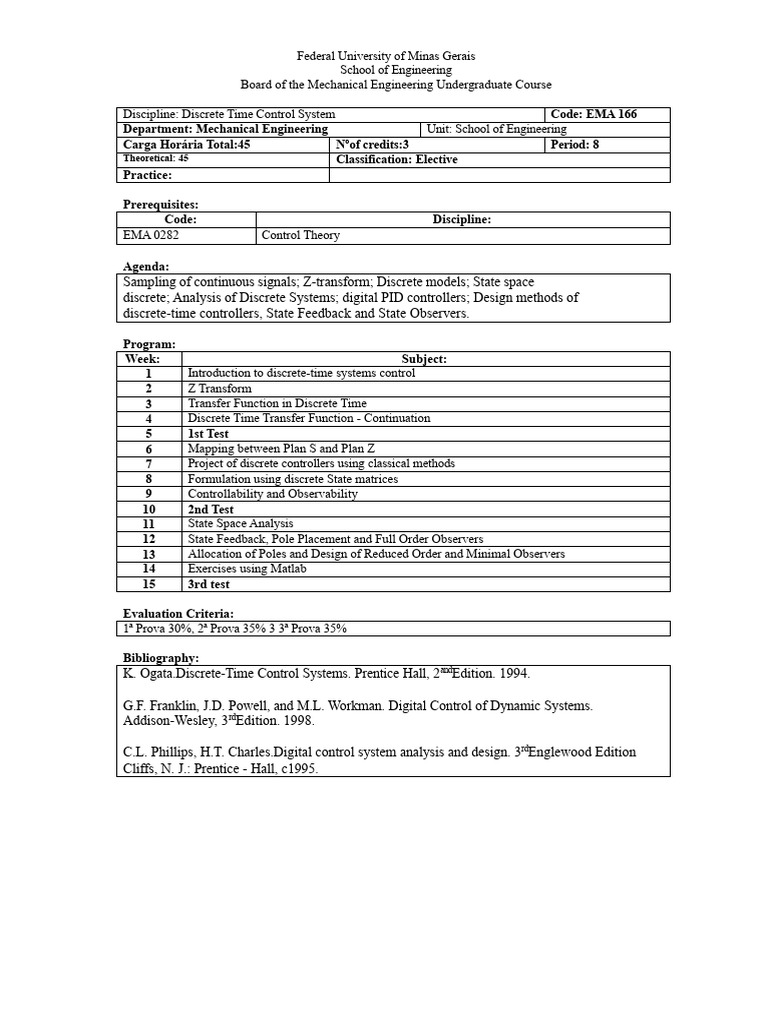 Discrete Time Control Systems Course | PDF