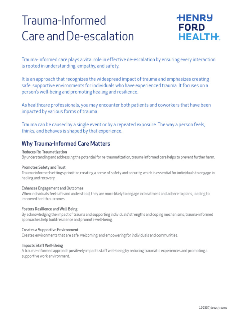 Trauma-Informed Care and De-Escalation | PDF