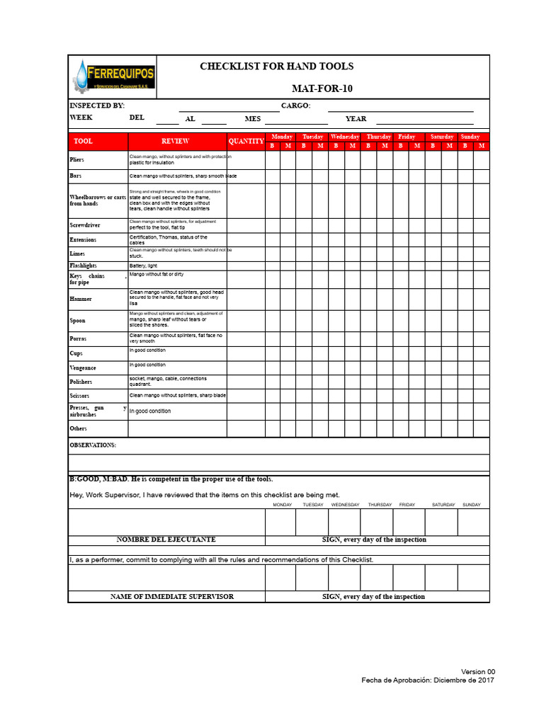 Mat-For-10 Manual Tools Checklist | PDF | Tools