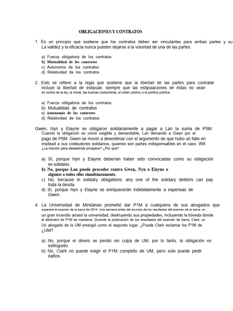 Obligaciones y Contratos: Principios Clave | PDF