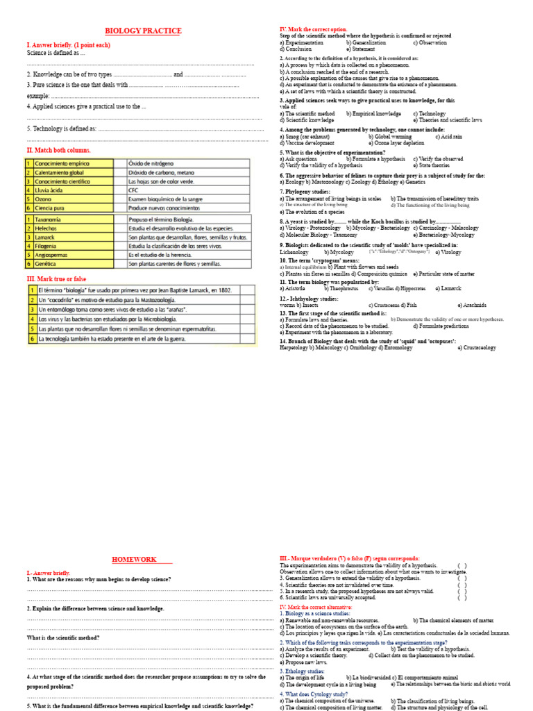 Biology Practice | PDF | Science | Hypothesis