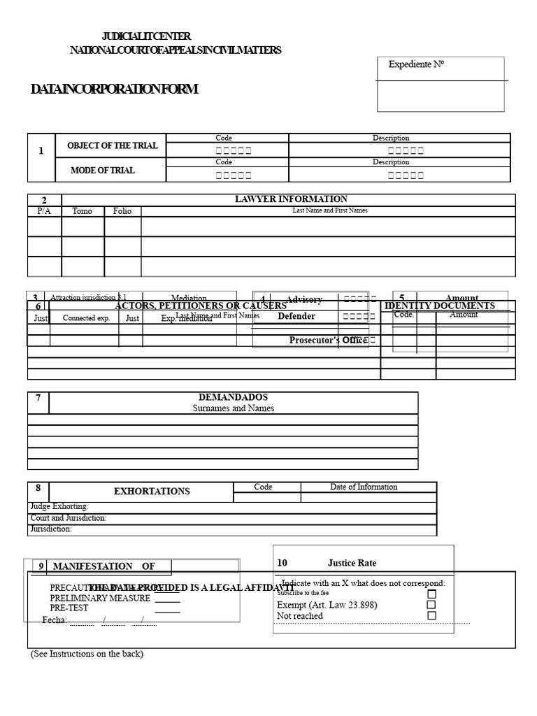 Data incorporation form - Civil start | PDF | Lawyer | Identity Document