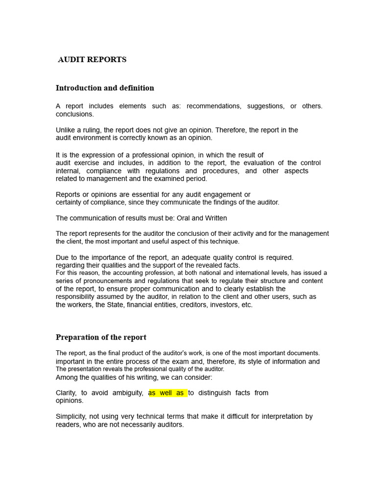 Audit Reports | PDF | Auditor's Report | Audit