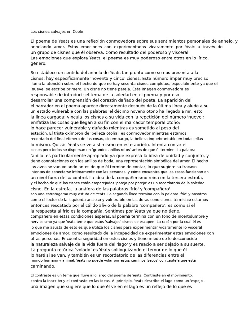 Análisis del poema "Cisnes Salvajes" de Yeats | PDF | Amor | WB Yeats