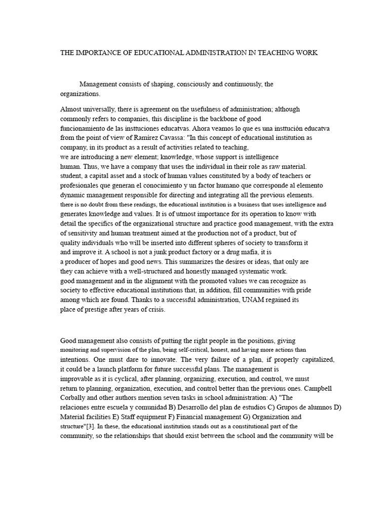 The Importance of Educational Administration in Teaching Work | PDF ...