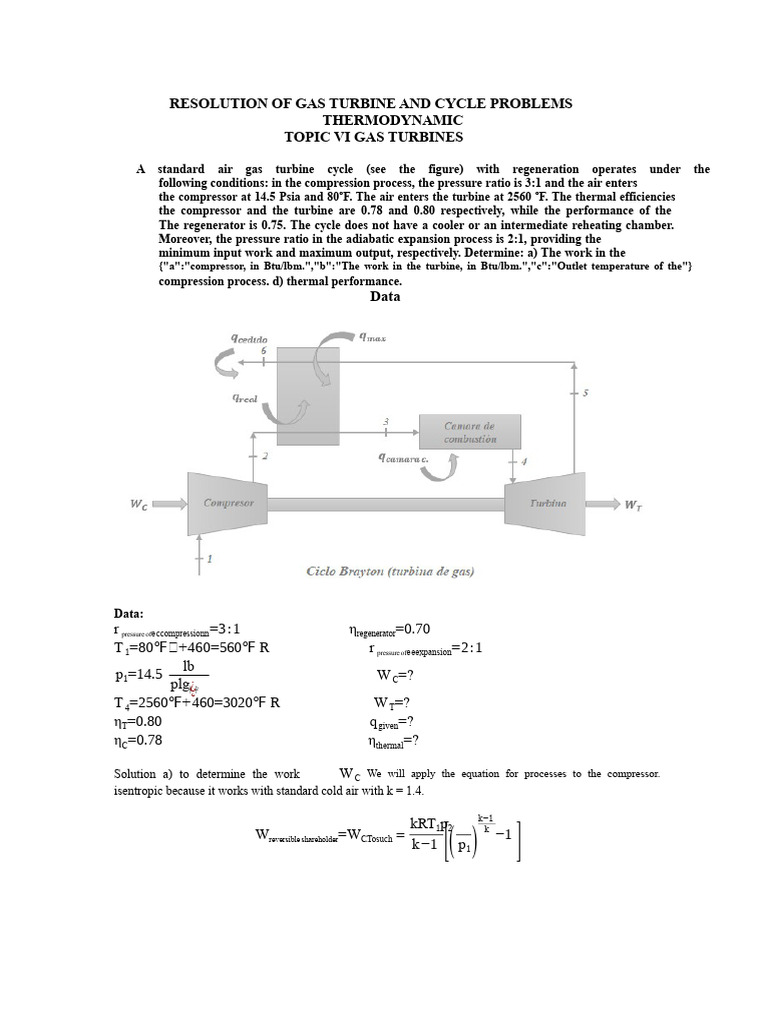 Resolution of Gas Turbine Problems and Thermodynamic Cycle | PDF | Gases | Quantity