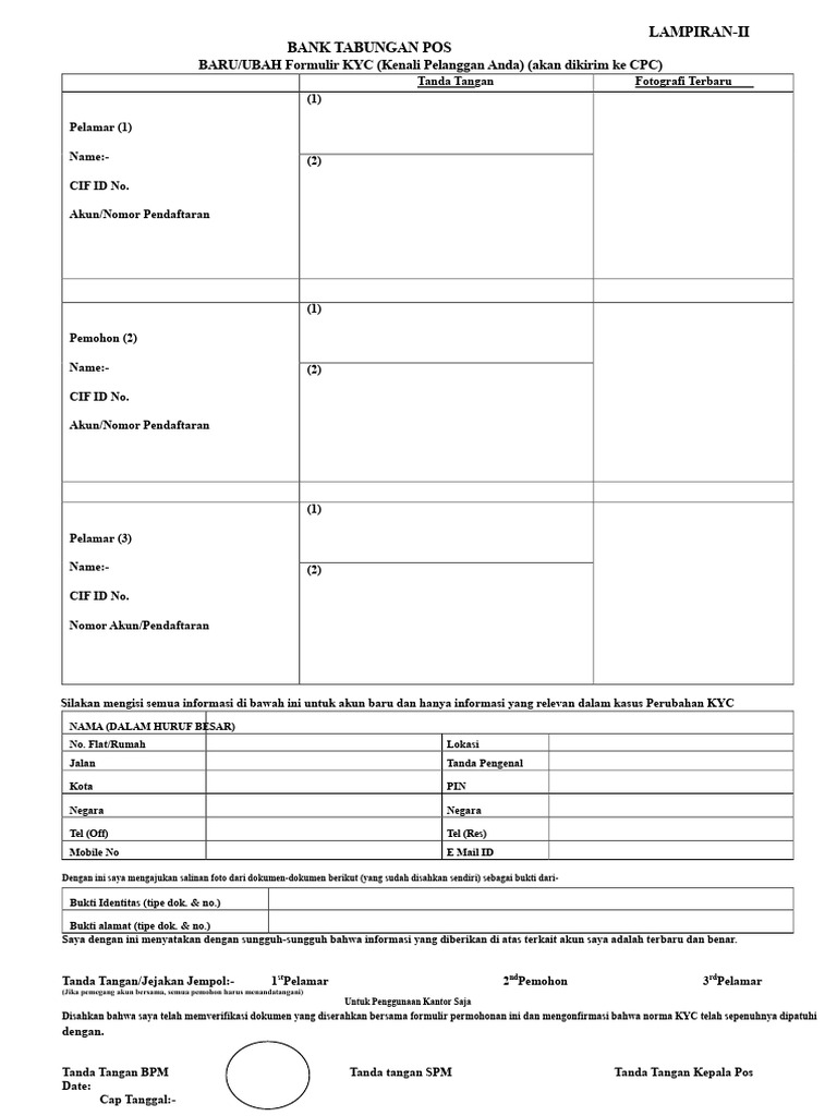 BARU/UBAH Formulir KYC (Kenali Pelanggan Anda) (Akan Dikirim Ke CPC) | PDF
