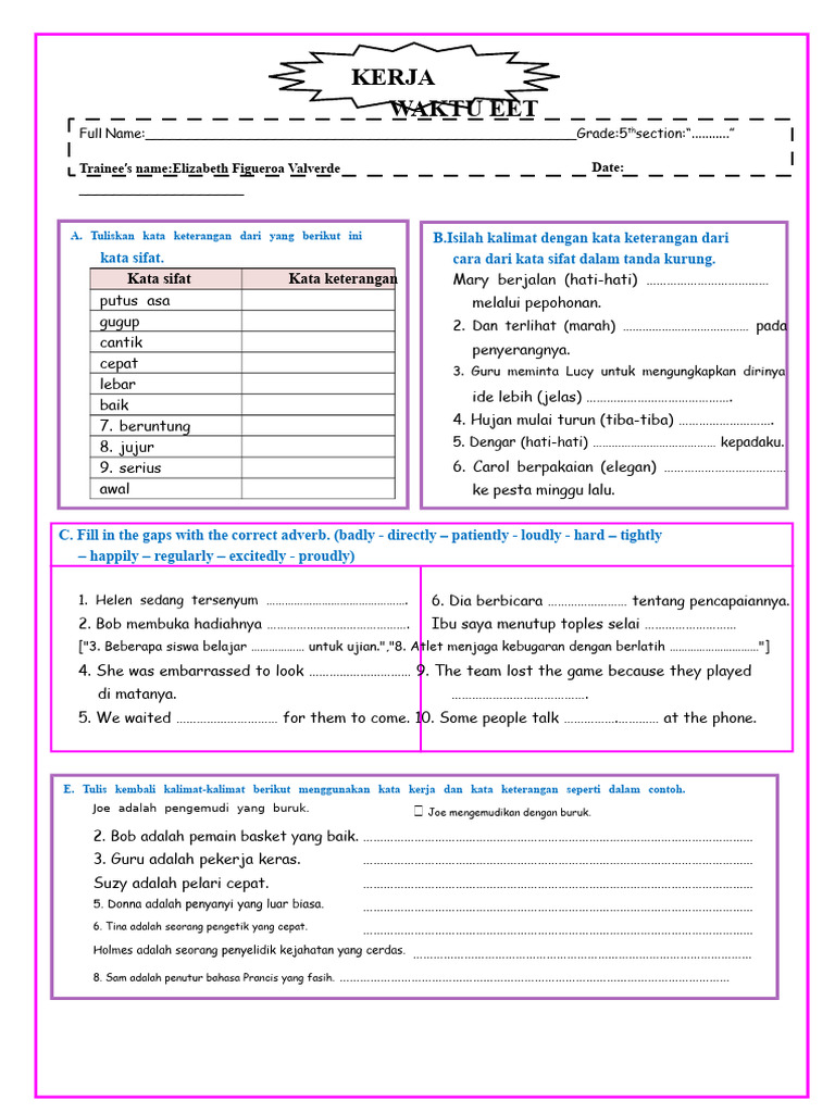 Lembar Kerja 5to Kata Keterangan Cara | PDF
