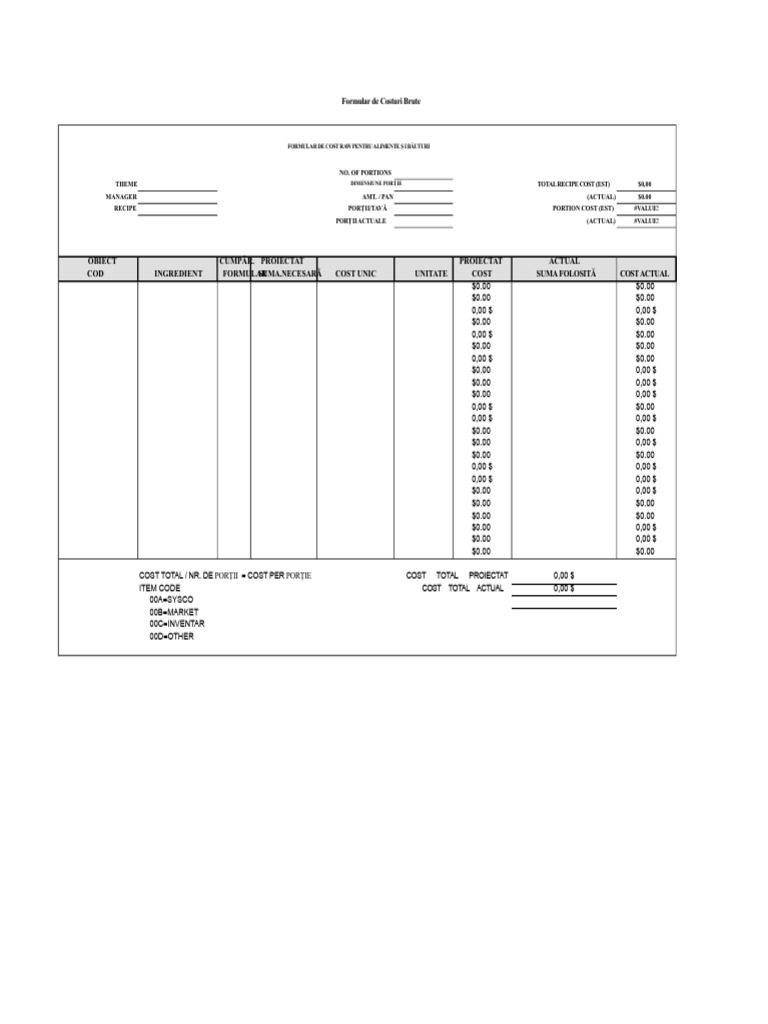 Formular de Costuri Pentru Hotel | PDF