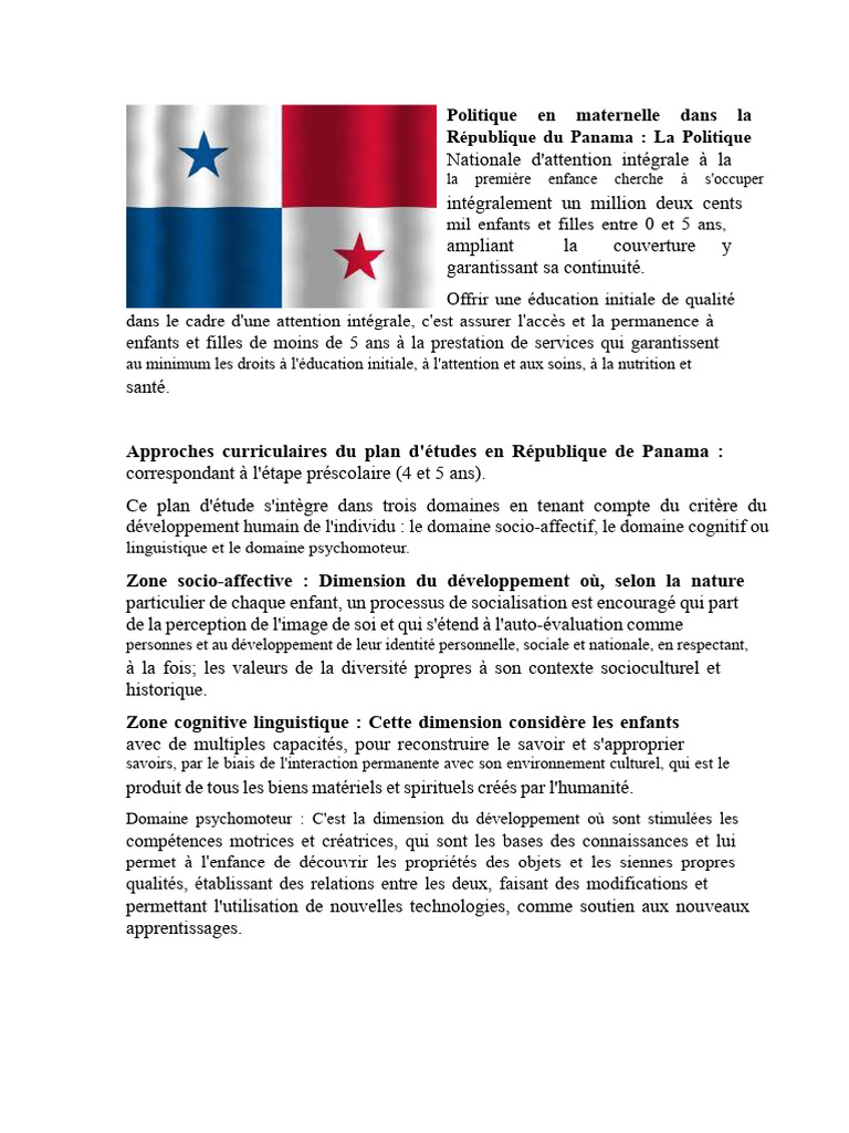 Politiques en Maternelle Panama | PDF | Apprentissage | Pédagogie