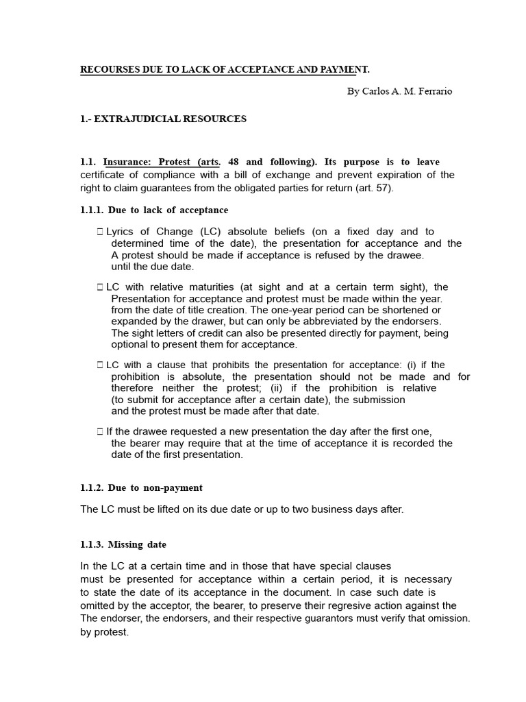 Resources For Lack of Acceptance and Payment | PDF | Negotiable ...