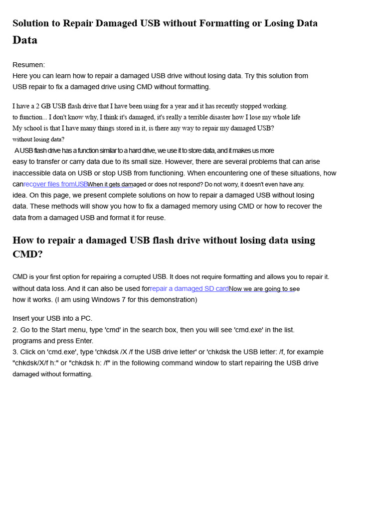 Solution To Repair Damaged USB Without Formatting or Losing Data | PDF ...