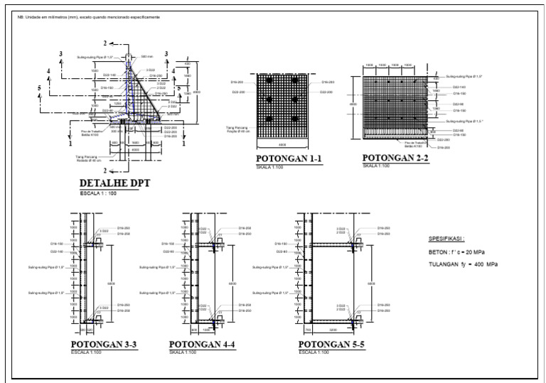 Modelo de Corte de Muro de Contenção Com Contraforte | PDF