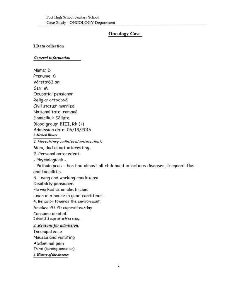 Oncology Case | PDF | Sleep | Attitude (Psychology)