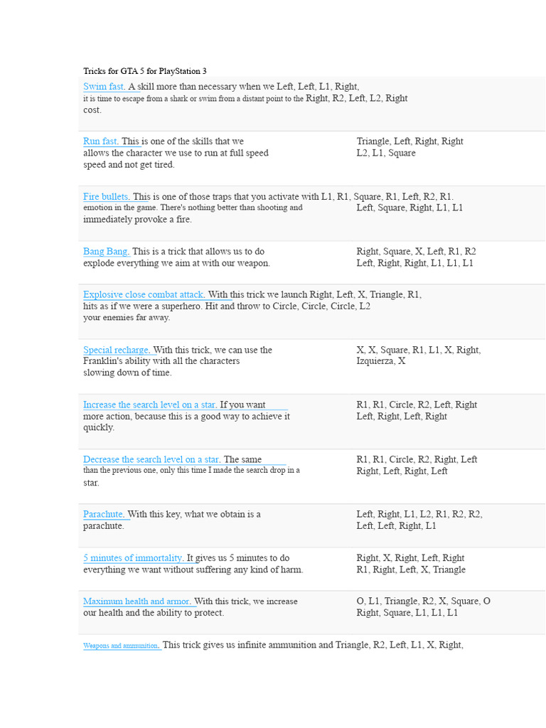 GTA 5 Cheats PS3 | PDF | Play Station 3 | Play Station
