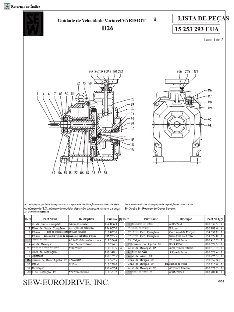 Lista de Peças VARIMOT D26 SEW-EURODRIVE | PDF | Engenharia Mecânica