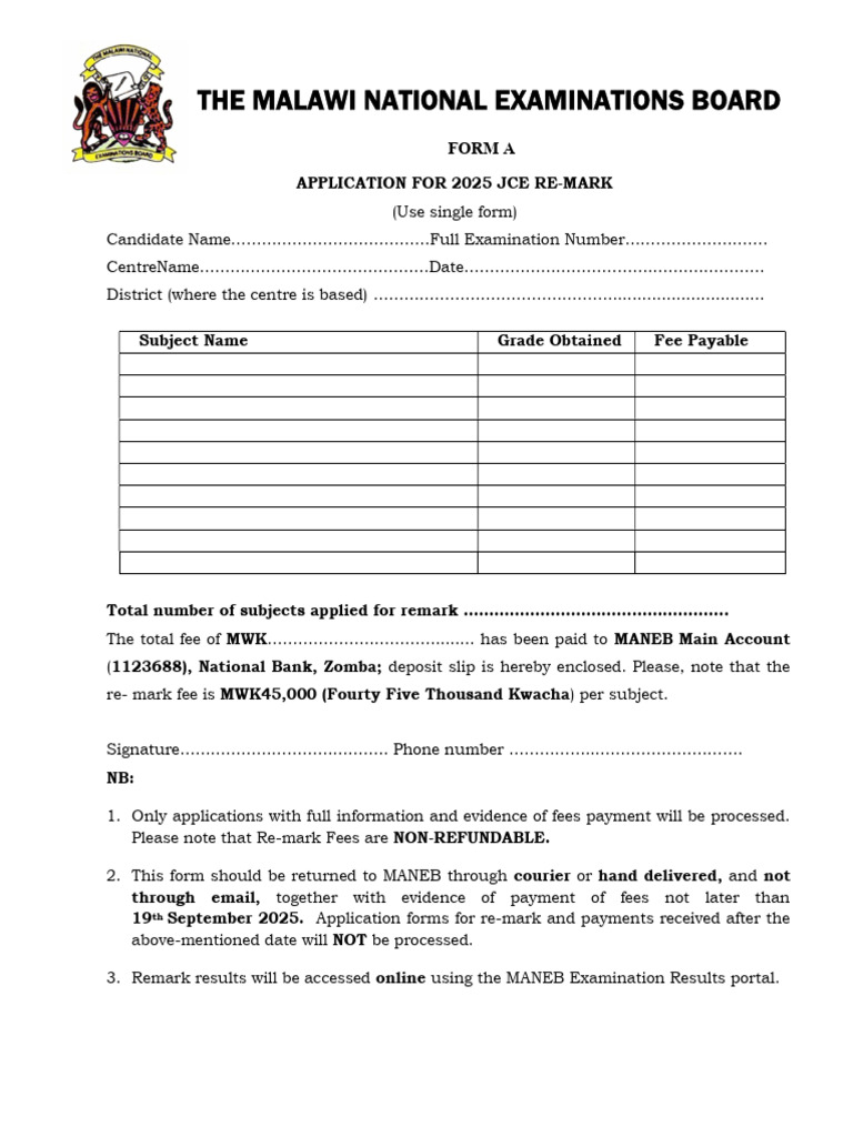 2025 Jce Re-mark Application Form | PDF