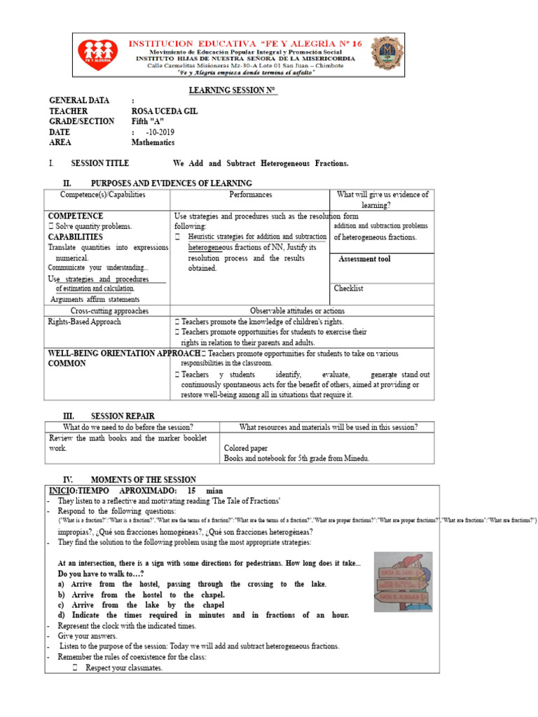 Session We Add and Subtract Heterogeneous Fractions - Rosa | PDF ...