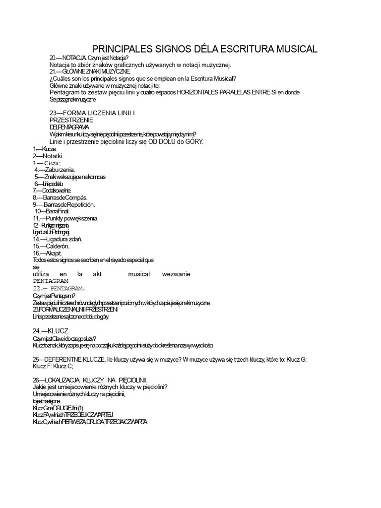 Główne Znaki Notacji Muzycznej | PDF