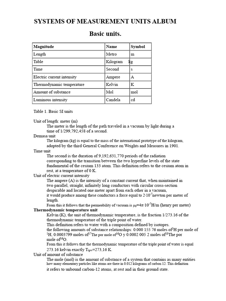 Album of Measurement Units Systems | PDF | Mole (Unit) | International ...