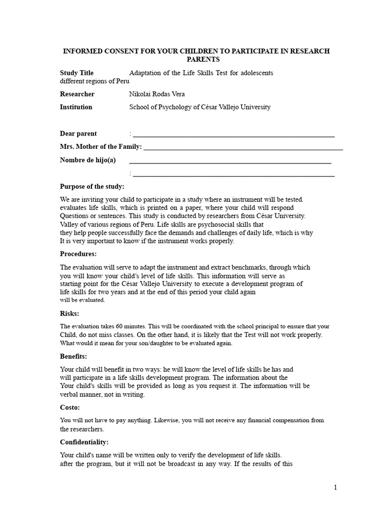 Parental Consent Regarding Their Children | PDF | Life Skills | Behavioural Sciences