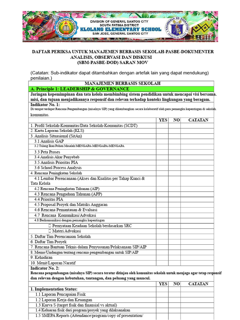 Daftar Periksa SBM | PDF