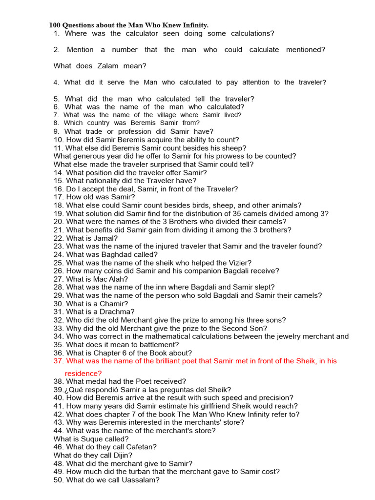 100 Questions on The Man Who Knew Infinity | PDF | Numbers | Mathematics