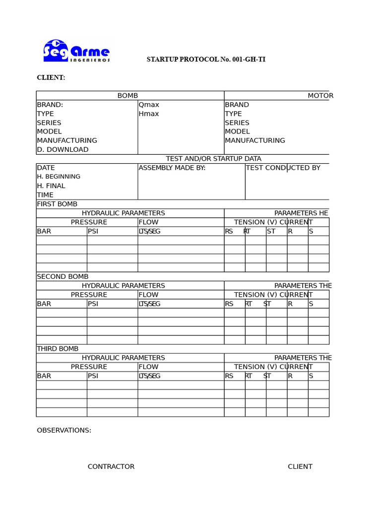 Hydraulic Parameters and Startup Data | PDF