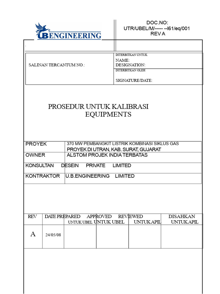 Prosedur Kalibrasi Peralatan 370 MW | PDF