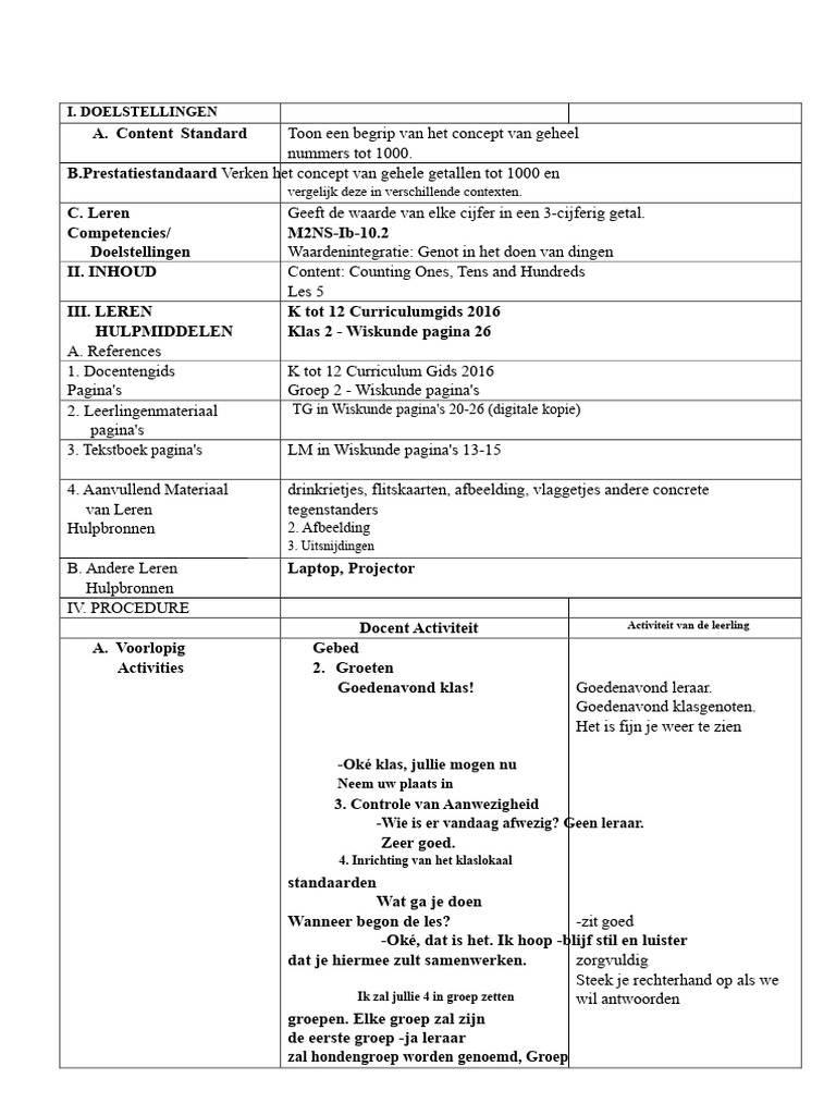 Gedetailleerd Lesplan over Plaatswaarde | PDF