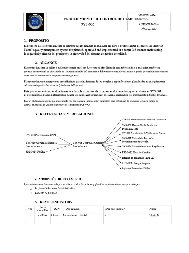 Procedimiento Control de Cambios SYS-006 | PDF | Sistema de manejo de ...