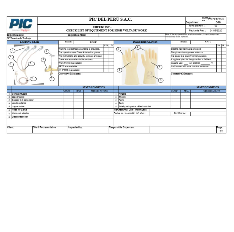 High Voltage Equipment Inspection Checklist | PDF | Electric Power ...