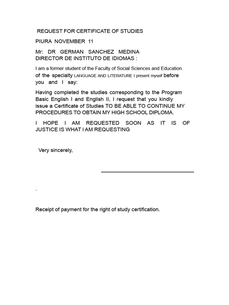 Request For Certificate of Studies | PDF