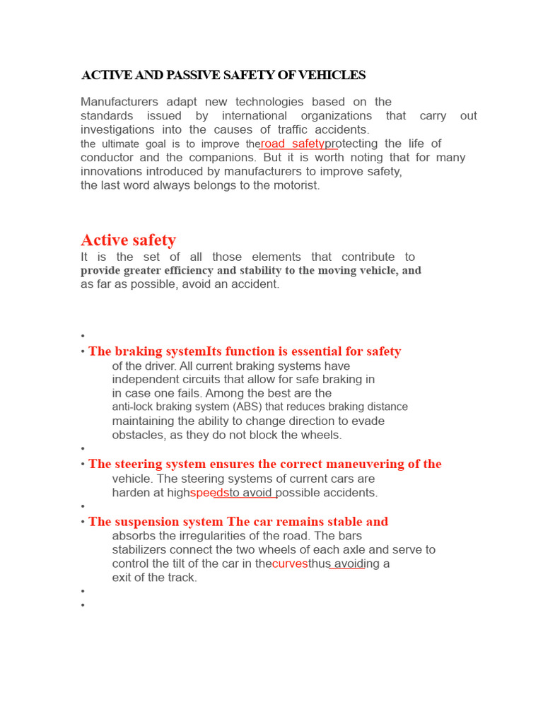 Vehicle Safety: Active vs. Passive Systems | PDF | Airbag | Seat Belt