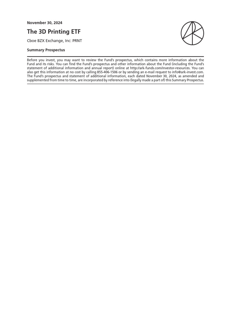ARK ETF Trust - PRNT - Summary Prospectus | PDF | Investment Fund ...