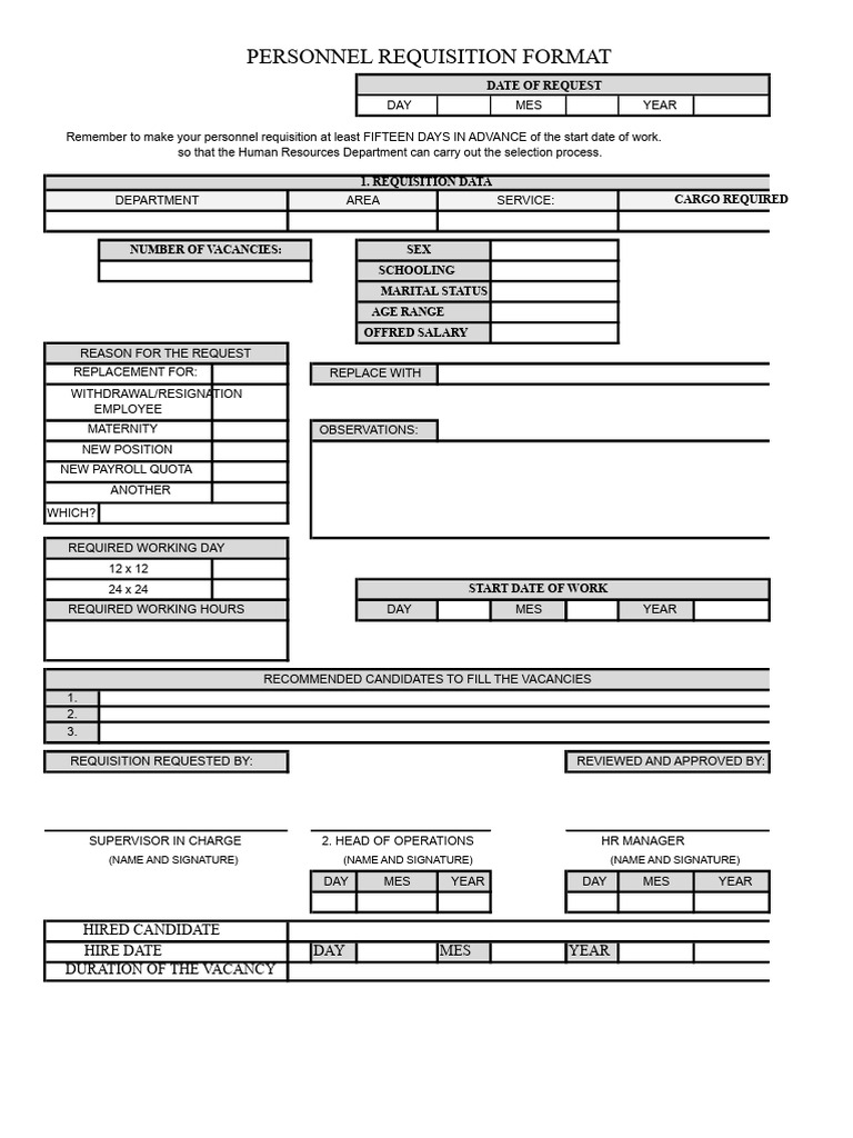 Personnel Requisition Form Template | PDF