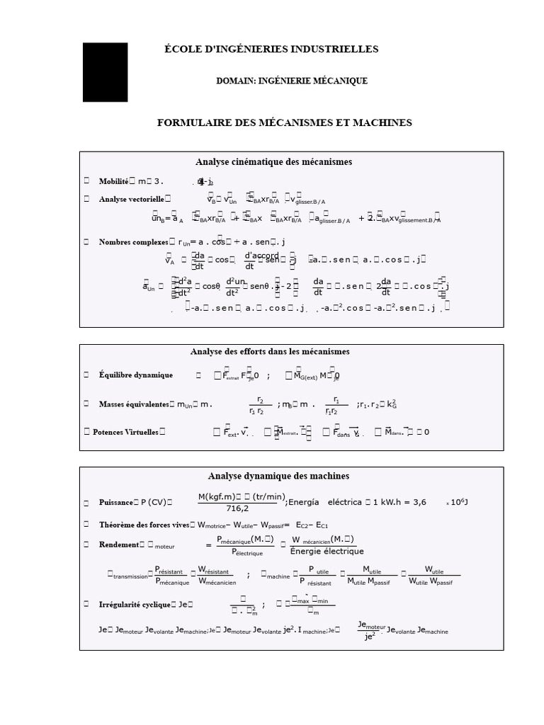 Formulaire Mécanismes Et Machines | PDF | Ingénierie mécanique | Mécanique