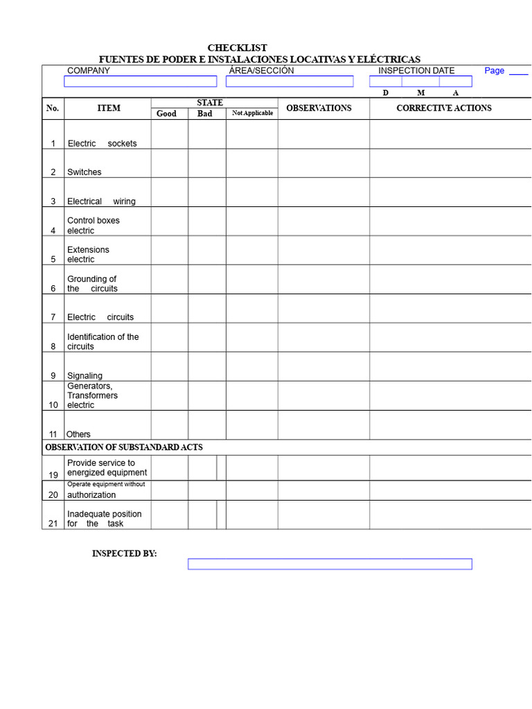Electrical and Lcativos Checklist | PDF | Electrical Wiring | Insulator ...