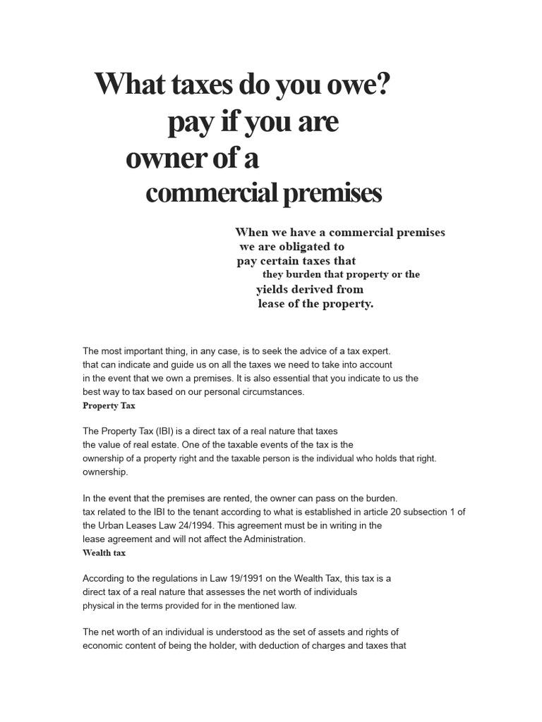 What Taxes You Must Pay If You Are The Owner of A Commercial Property ...