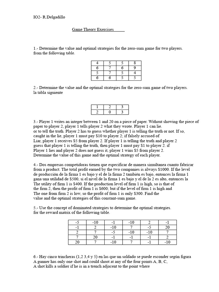 Game Theory Exercises | PDF | Game Theory