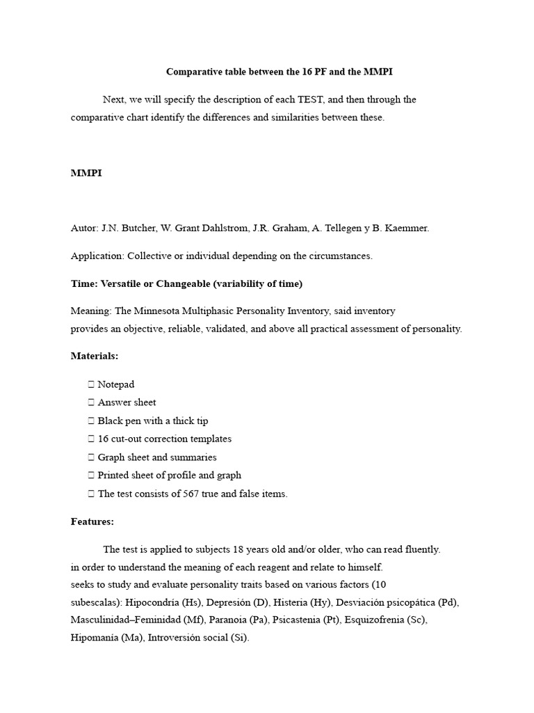16 PF vs MMPI: Key Differences Explained | PDF | Human Development ...
