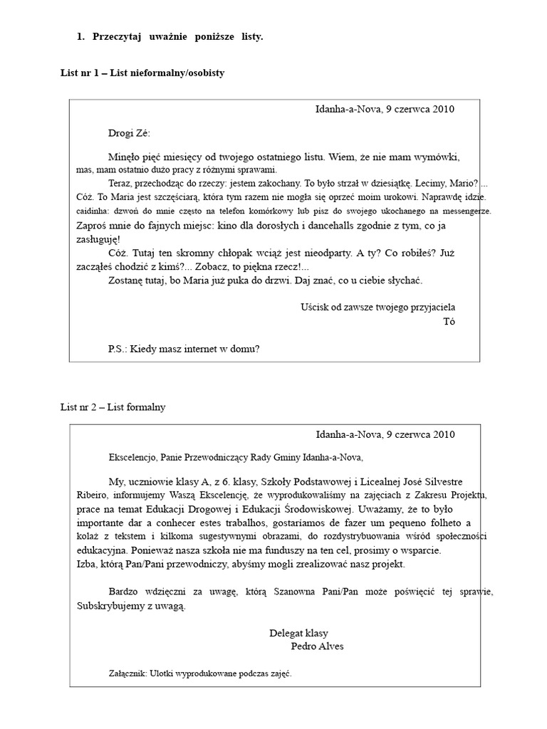 Arkusz Pracy - List Formalny I Nieformalny | PDF