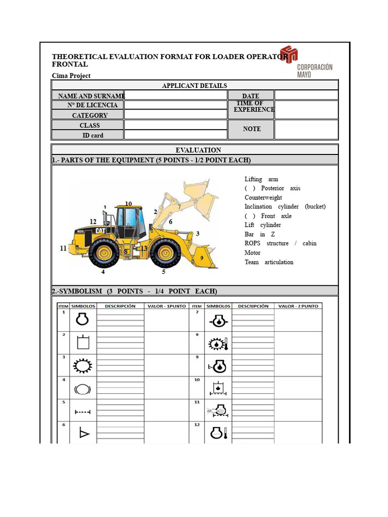 Theoretical Evaluation Format - Front Loader Operation | PDF | Loader ...